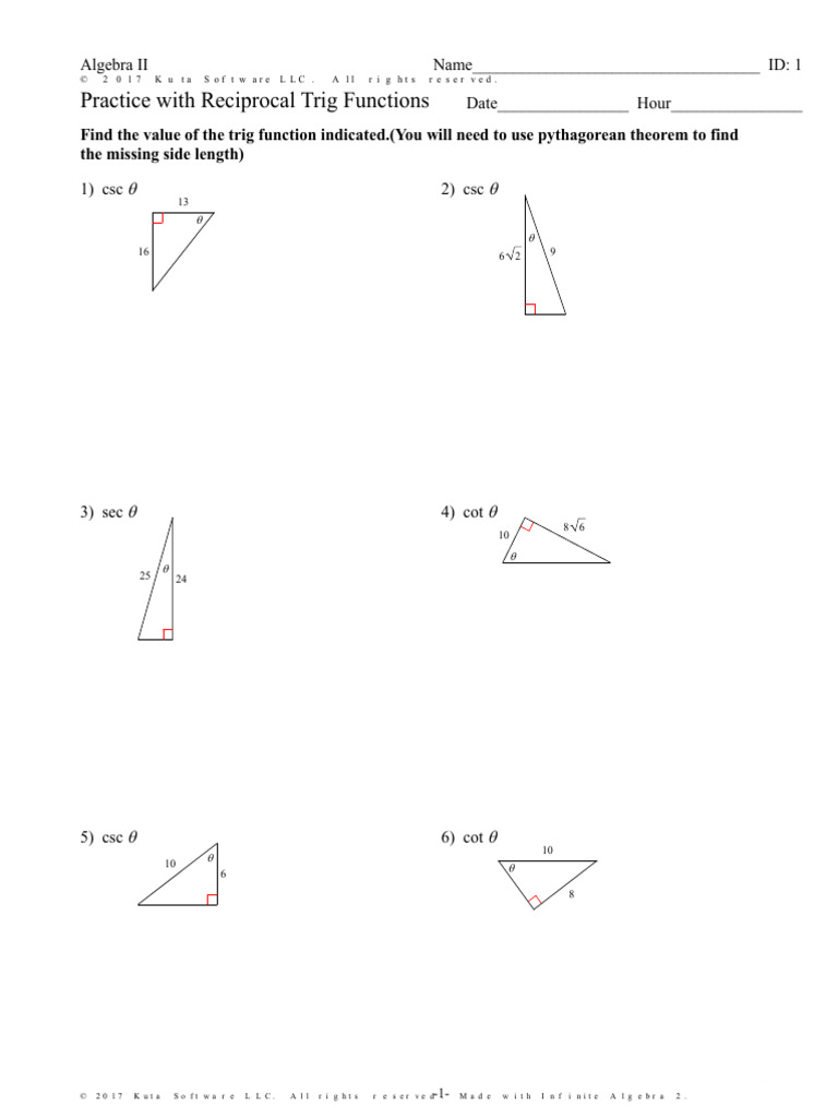 Practice With Reciprocal Trig Functions Pdf Trigonometry Trigonometric Functions