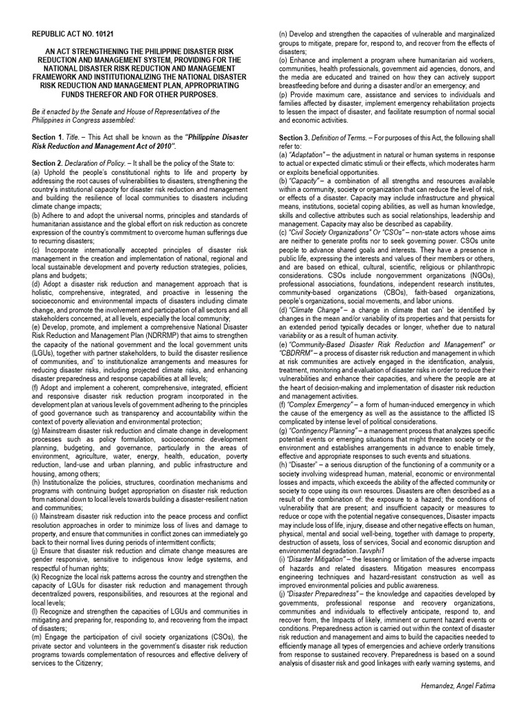REPUBLIC-ACT-NO-10121-10692 | PDF | Disaster Risk Reduction | Hazards