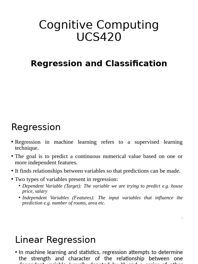Lecture 9-10_Regression and Classification cognitive | PDF | Statistical Classification ...