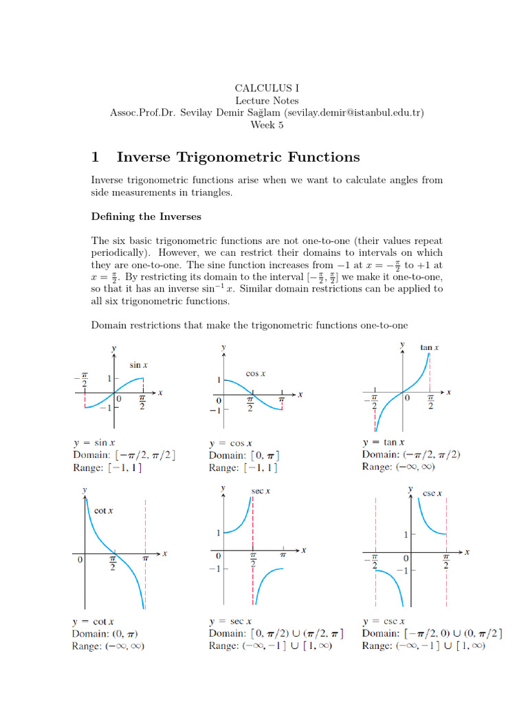 1 Inverse Trigonometric Functions: Defining The Inverses | PDF | Trigonometric Functions ...