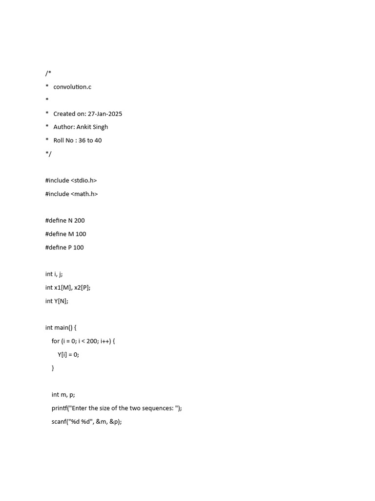 C Program for Sequence Convolution | PDF
