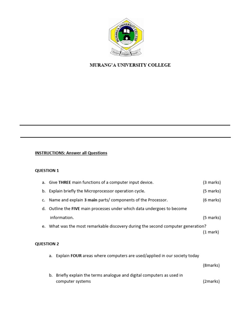 END OF SEMESTER ICT EXAM PAPER | PDF | Central Processing Unit | System