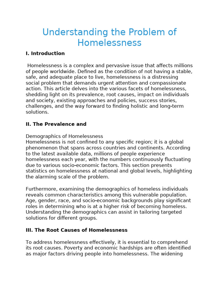 Understanding the Problem of Homelessness | PDF | Homelessness | Mental ...
