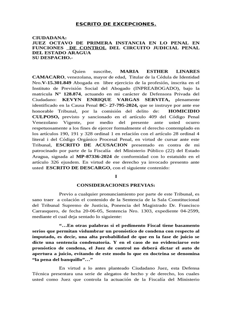 Escrito de Excepciones | PDF | Justicia | Crimen y violencia