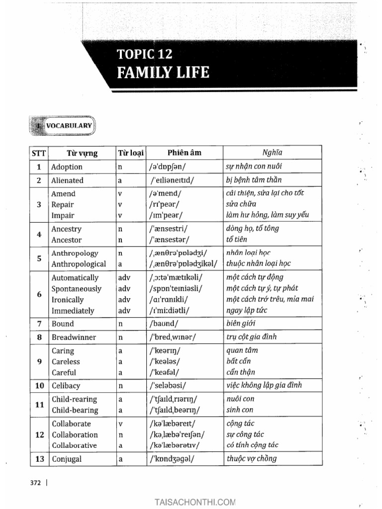 Topic 12 - Family Life | PDF