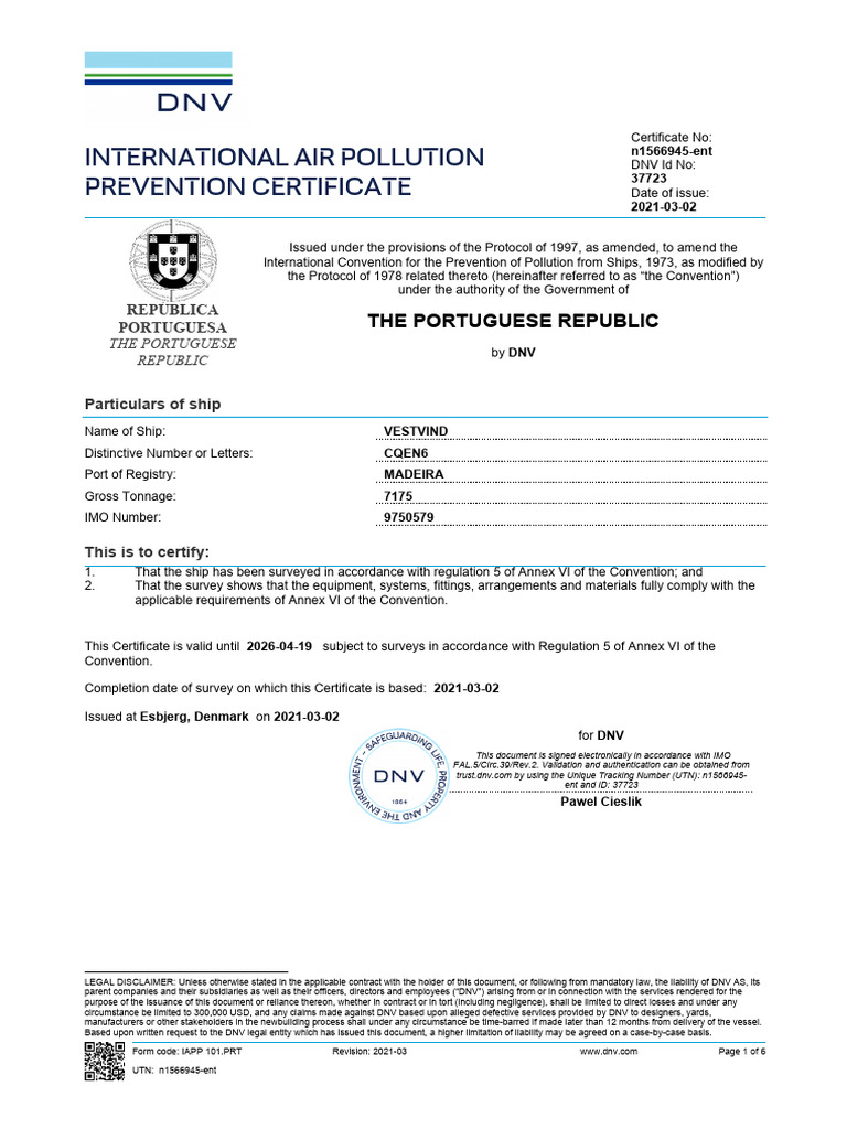 18.1 - International Air Pollution Prevention (IAPP) Certificate | PDF | Fuel Oil