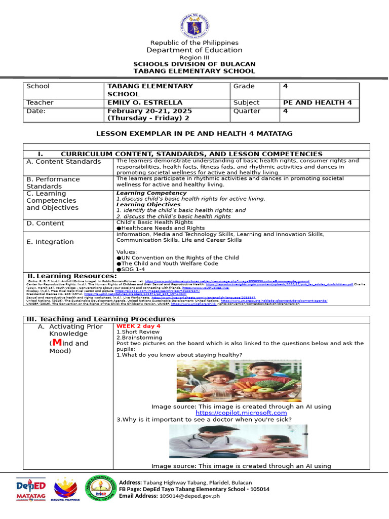 Q4 Week 2-DLP Matatag Pe and Health Thurs and Fri - Grade 4 | PDF ...