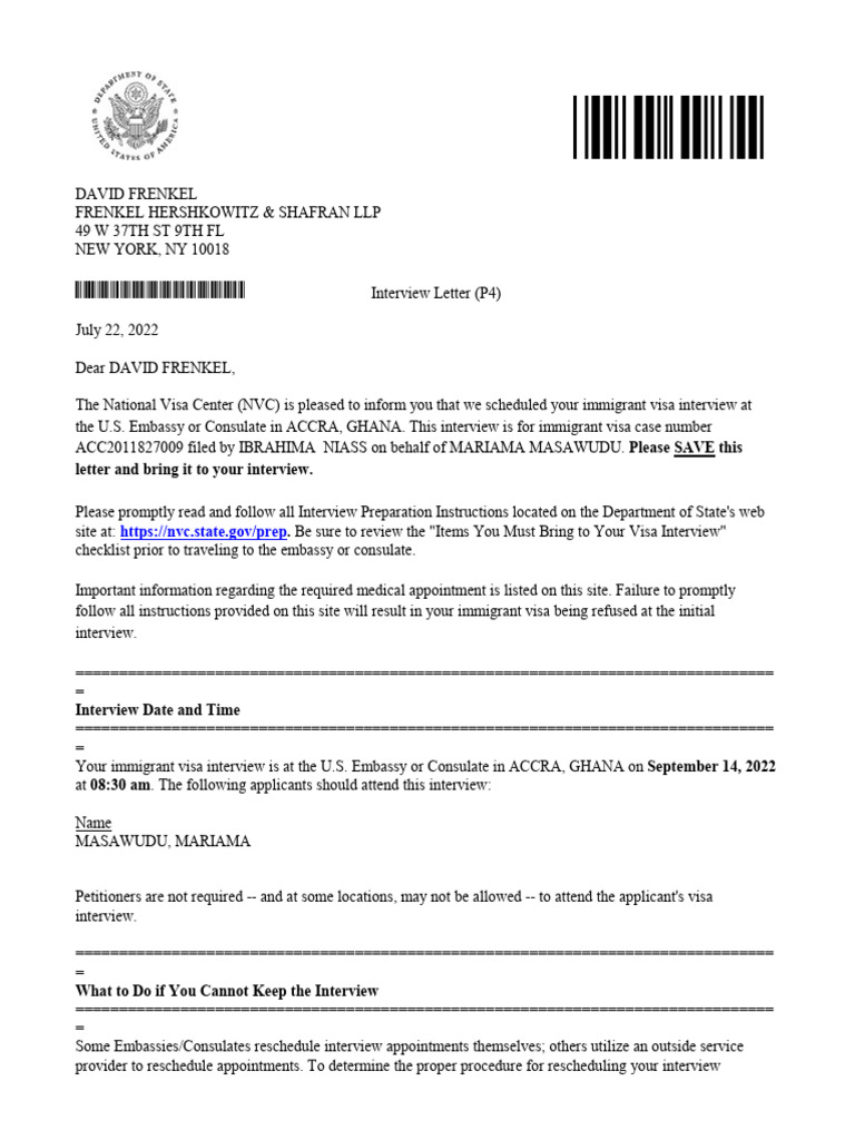 Acc2011827009 - STD p4 Appt Letter (Interview LTR) | PDF | Travel Visa