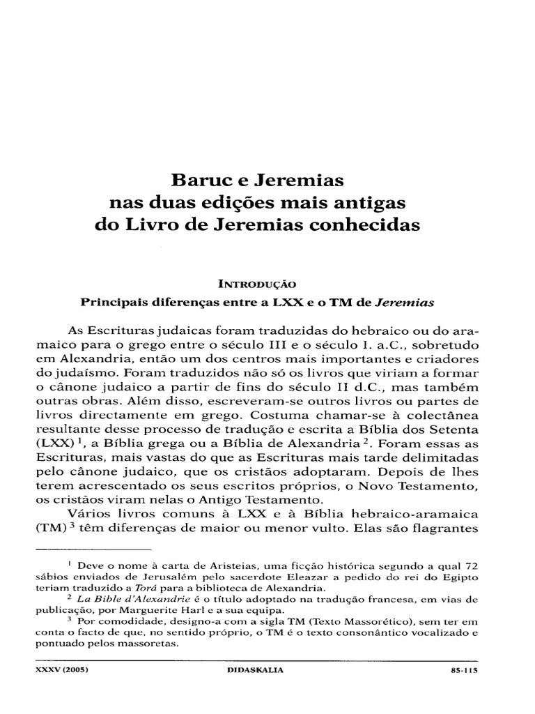 Diferenças entre LXX e TM de Jeremias | PDF | Septuaginta | Jeremias