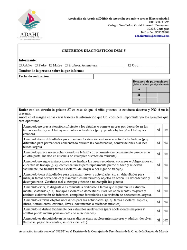 Diagnóstico de TDAH según DSM-5 | PDF | Desorden hiperactivo y deficit ...