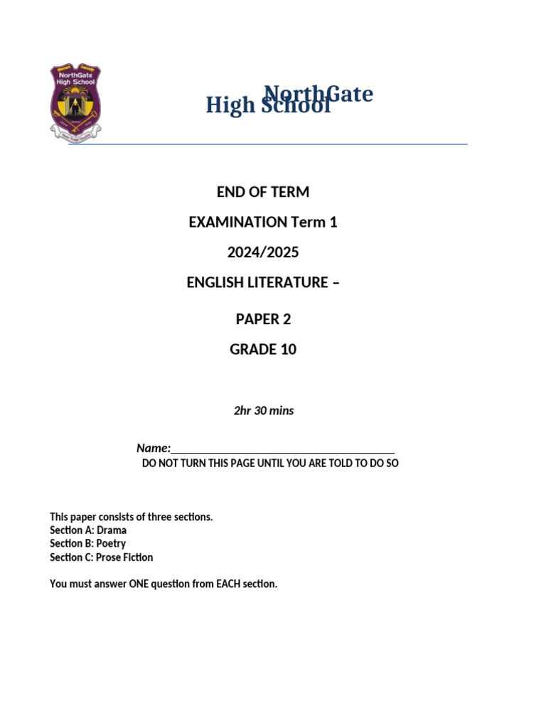 *Eng b Paper 2 Grade 10 Eot (1) | PDF | Poetry | Essays