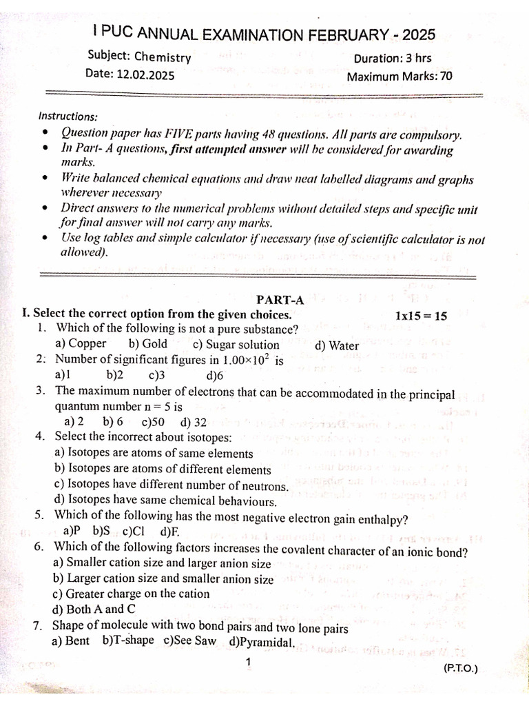 Chem (03) PU1 Reference QP 2025 | PDF