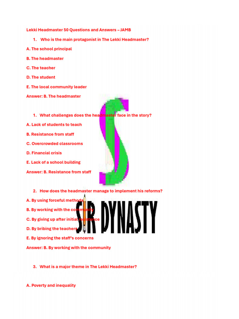 50 Questions On Lekki Headmaster Sir Dynasty | PDF | Disciplines | Teachers