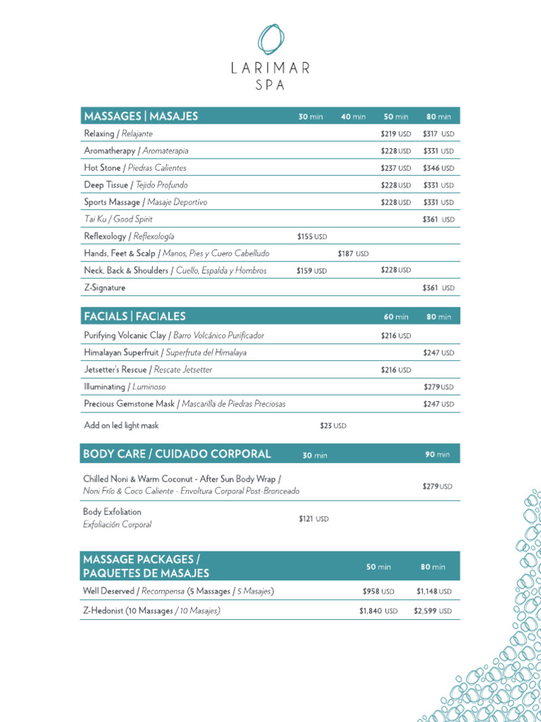 Larimar Menu 2025 | PDF