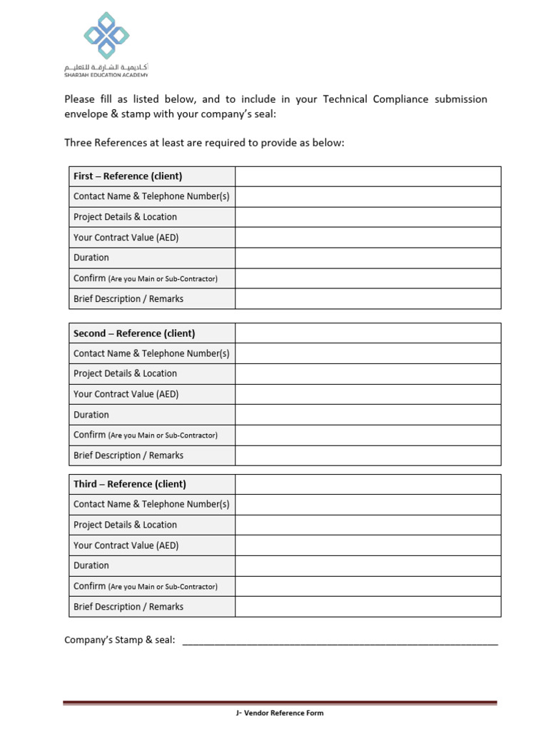 G - Vendor Reference Form | PDF