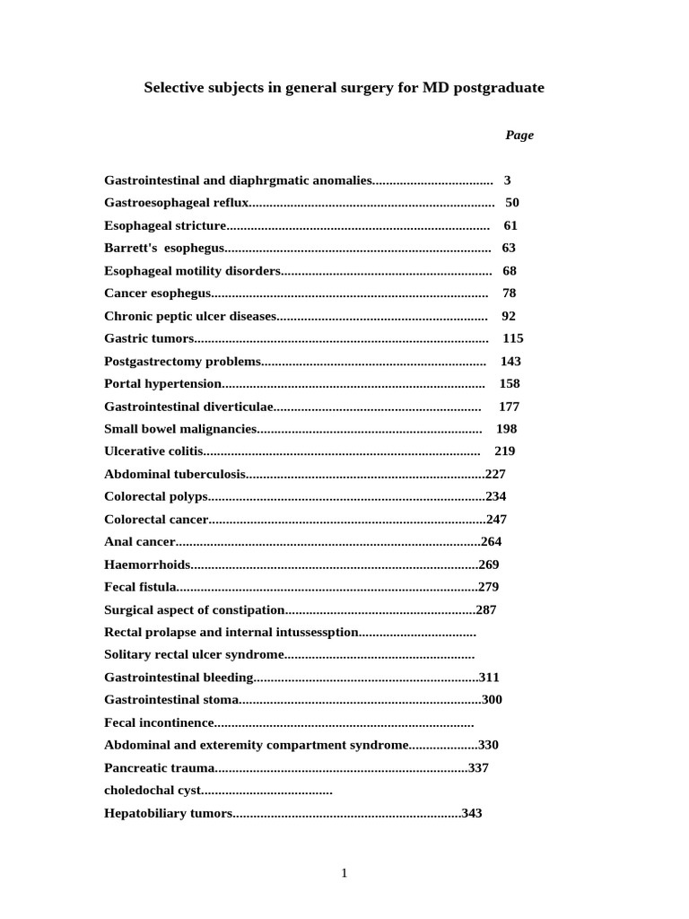 General Surgery MD Postgraduate Topics | PDF | Esophagus | Stomach