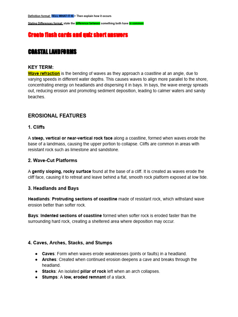 Coastal Landforms and Erosion Processes | PDF | Weathering | Erosion