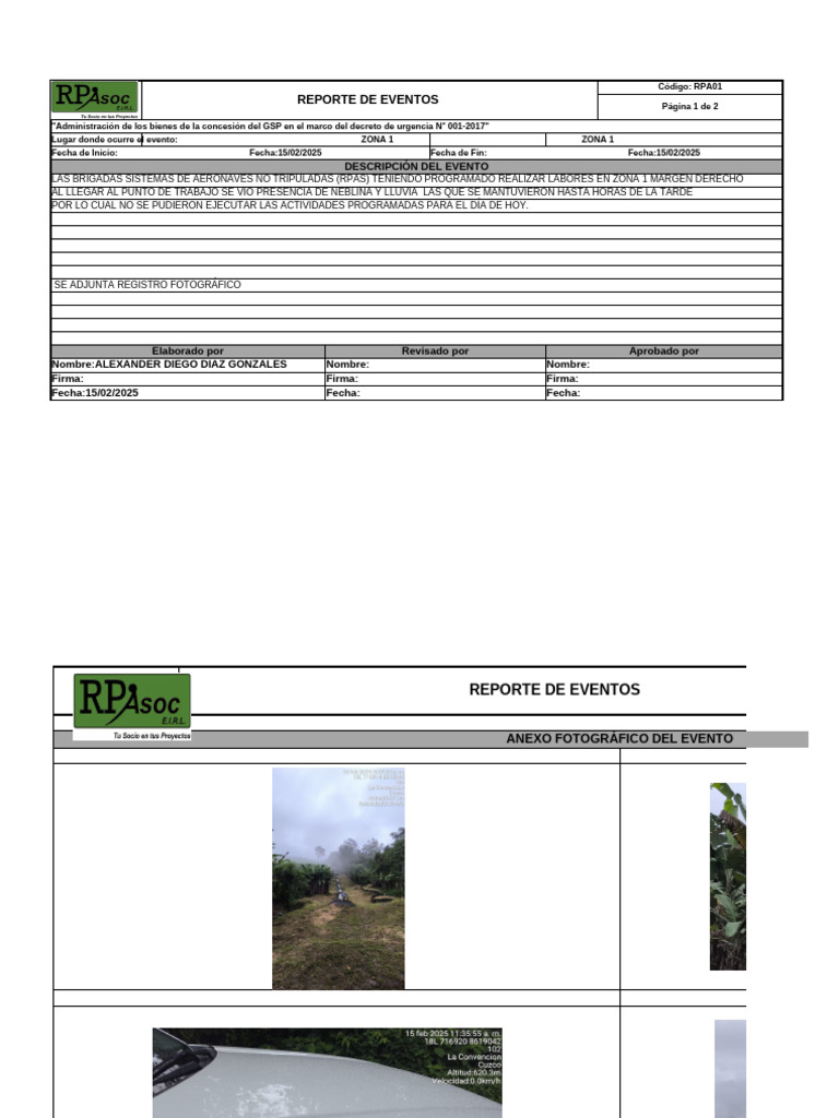 Reporte de Eventos 20250201 - Alexander | PDF