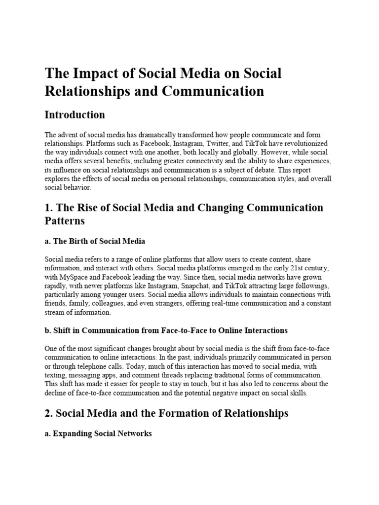 Social Media's Impact on Relationships | PDF | Social Media | Popular ...