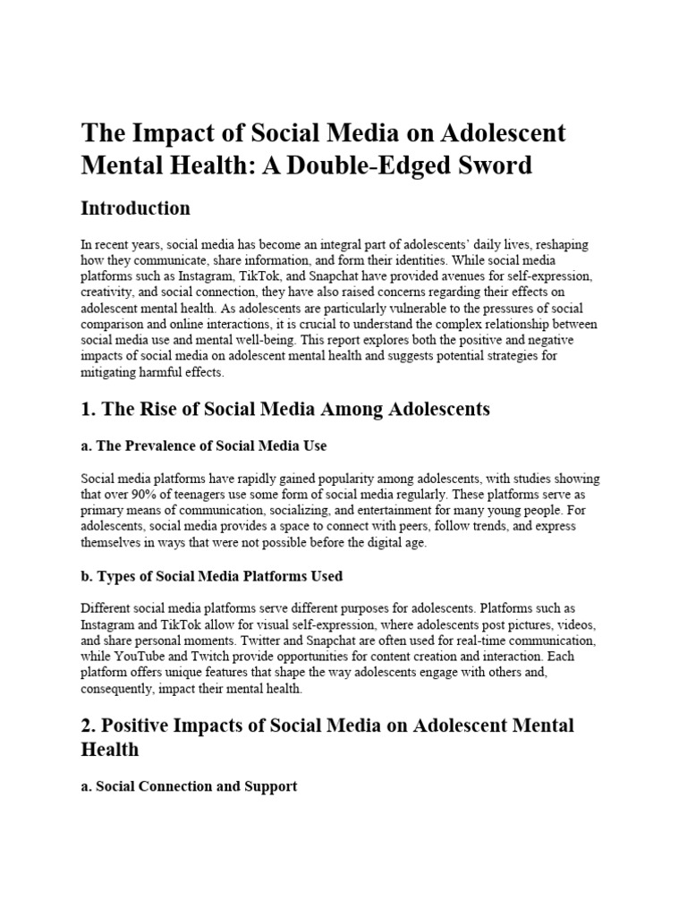 The Impact of Social Media On Adolescent Mental Health | PDF | Social ...