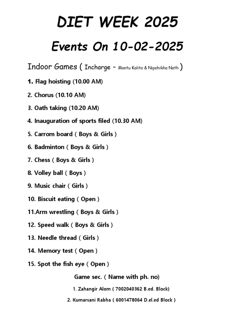DIET Week 2025 Event Schedule | PDF | Olympic Sports | Sports