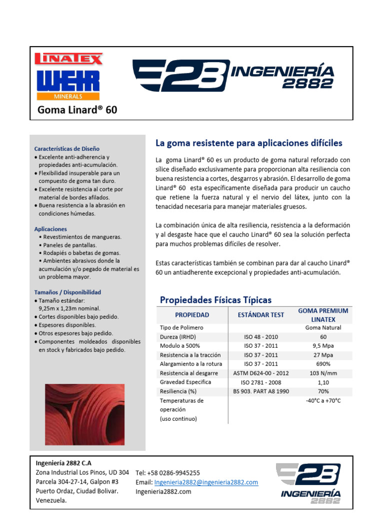 Propiedades y Usos de Goma Linard® 60 | PDF | Caucho natural ...