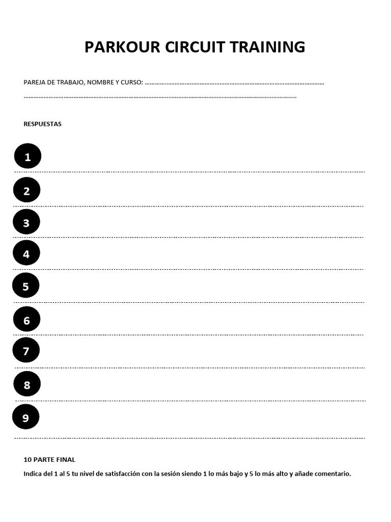 Hoja Respuestas Parkour Circuit Training | PDF