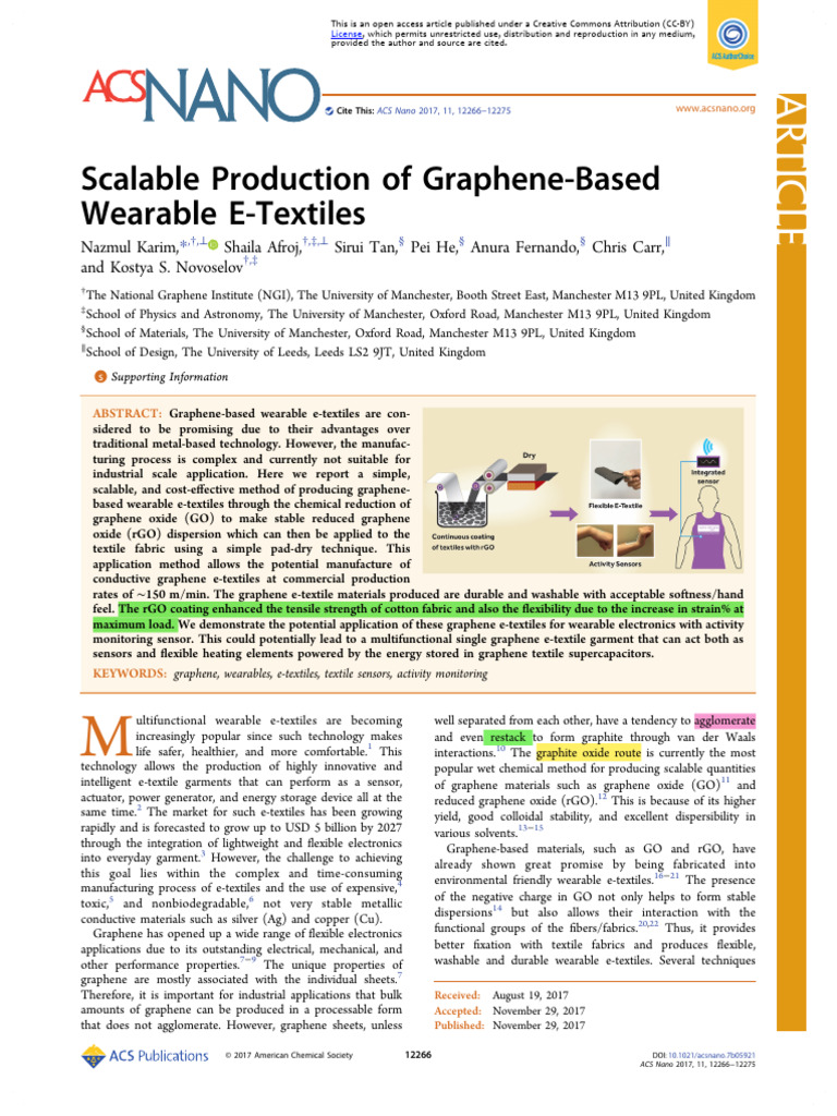 Scalable Production of Graphene-Based | PDF | Graphene | E Textiles