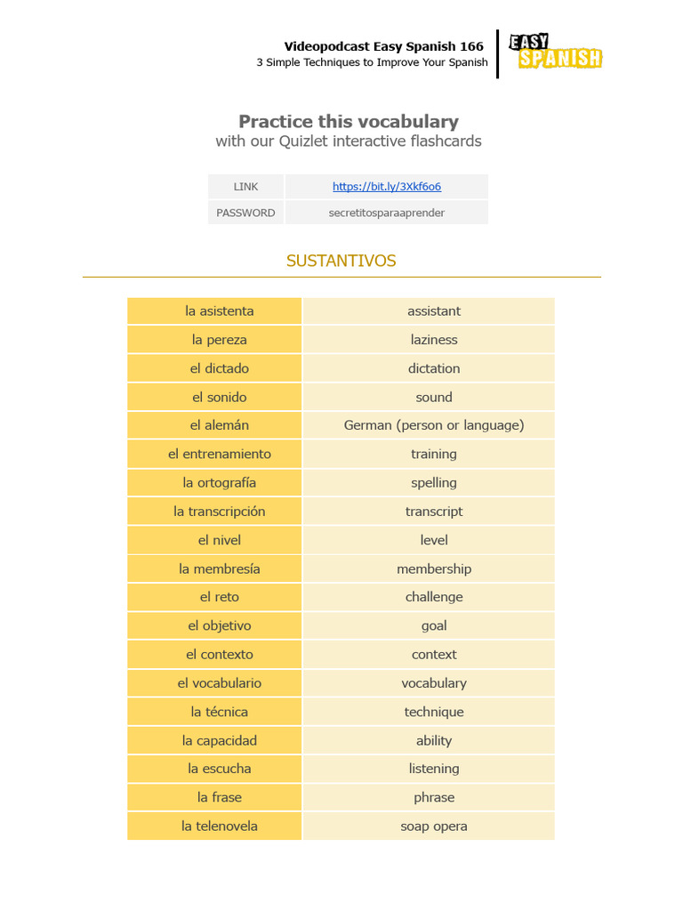 ESP166 - Vocabulary List - 3 Simple Techniques To Improve Your Spanish ...