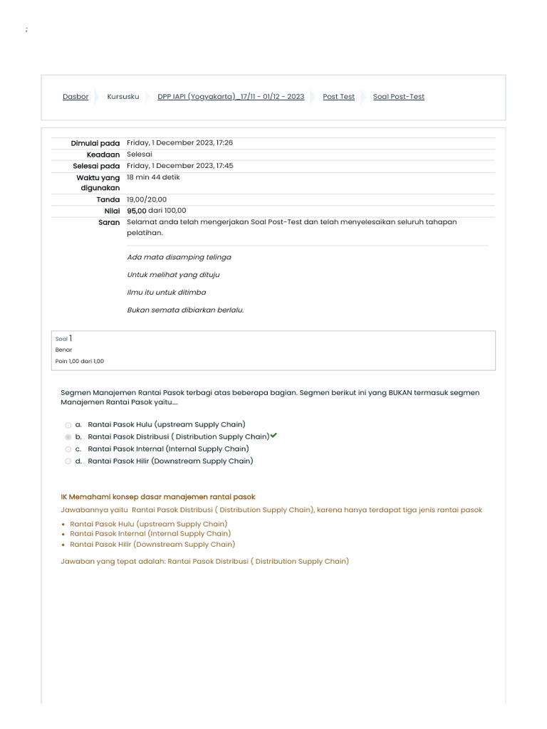 Soal Post-Test - Ulasan Hasil Pengerjaan Kuis | PDF