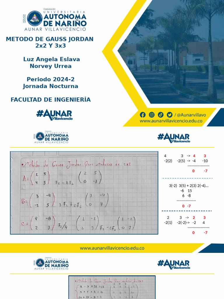 Metodo de Gauss Jordan 2x2 y 3x3 | PDF