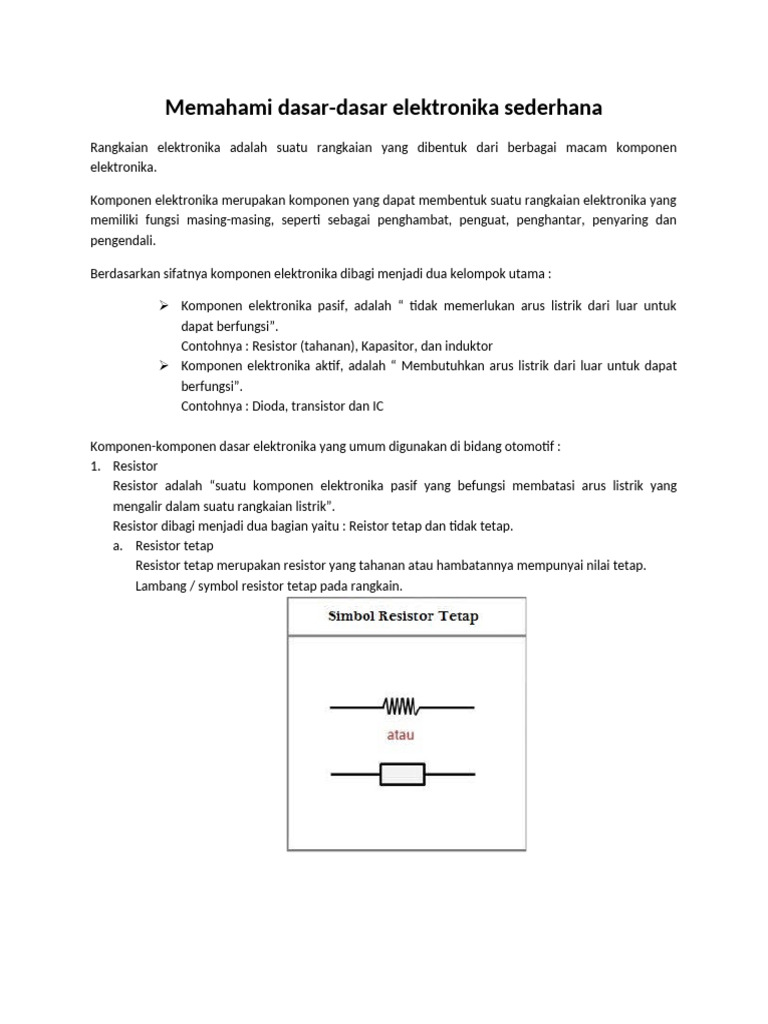 Dasar-Dasar Komponen Elektronika | PDF