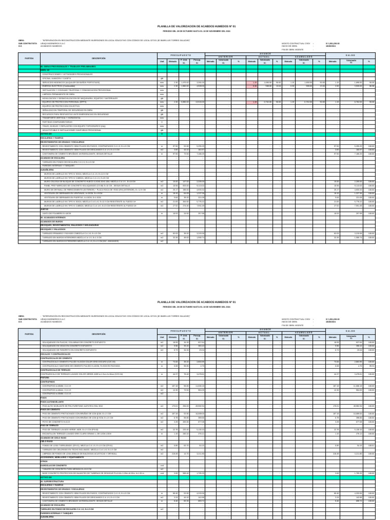 VAL 1 ACABDO HUMEDOS URAQI - 28-10-2024 HASTA 10-11-2024 | PDF | Elementos arquitectónicos ...