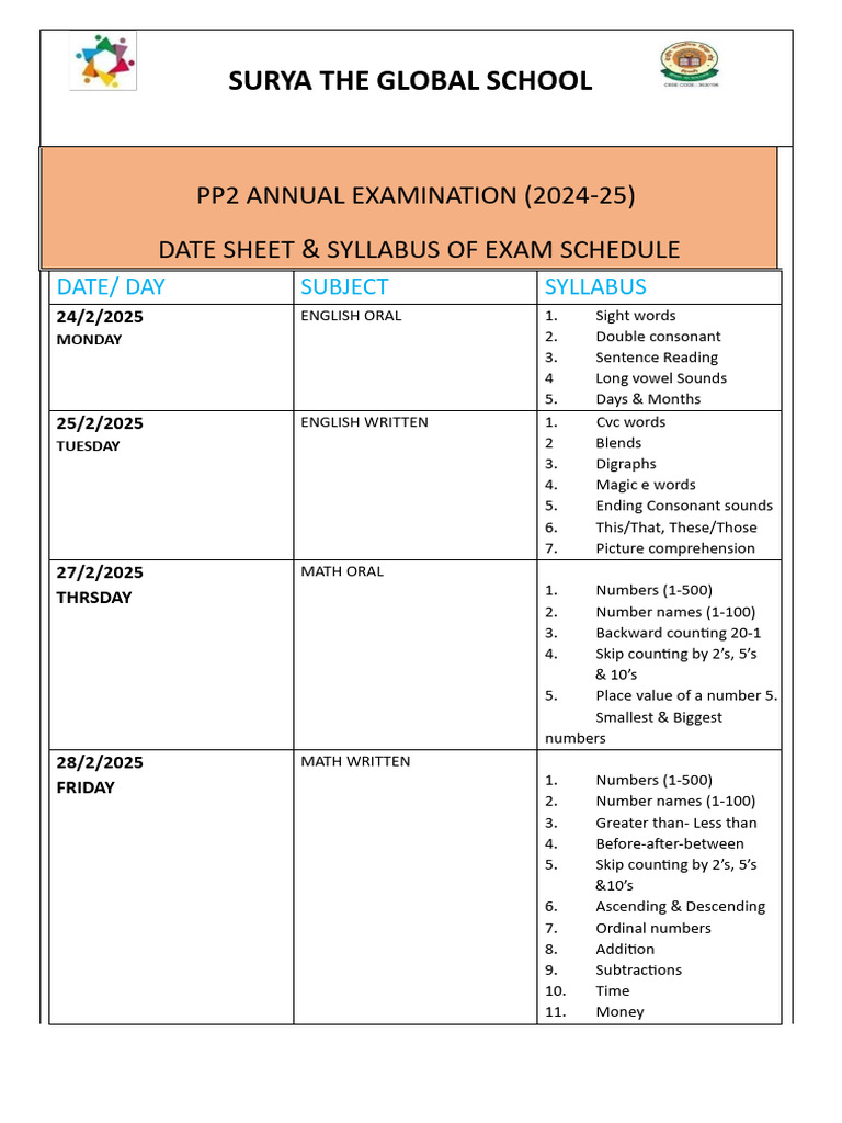 PP2 Term2 Date Sheet & Syallabus | PDF | Linguistics | Languages