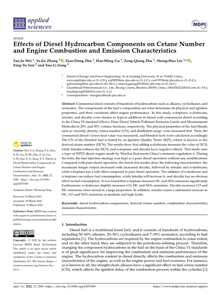 Effects of Diesel Hydrocarbon Components On Cetane | PDF | Fuels