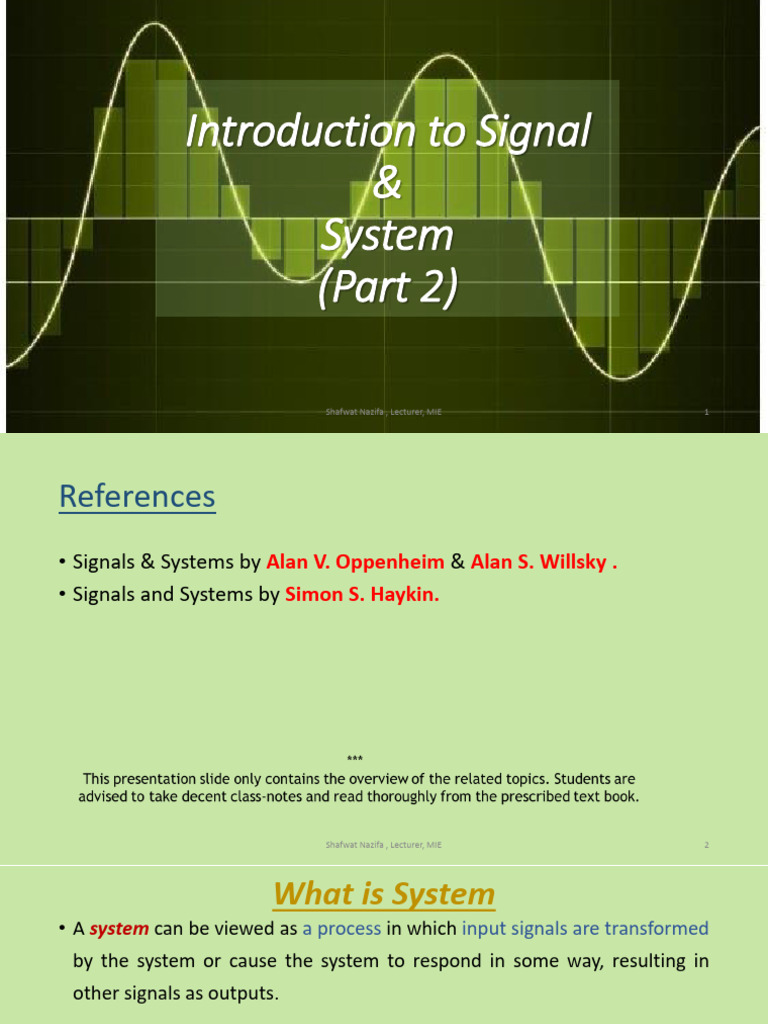 Introduction To Signals & Systems (Part 2) | PDF | System | Electrical ...