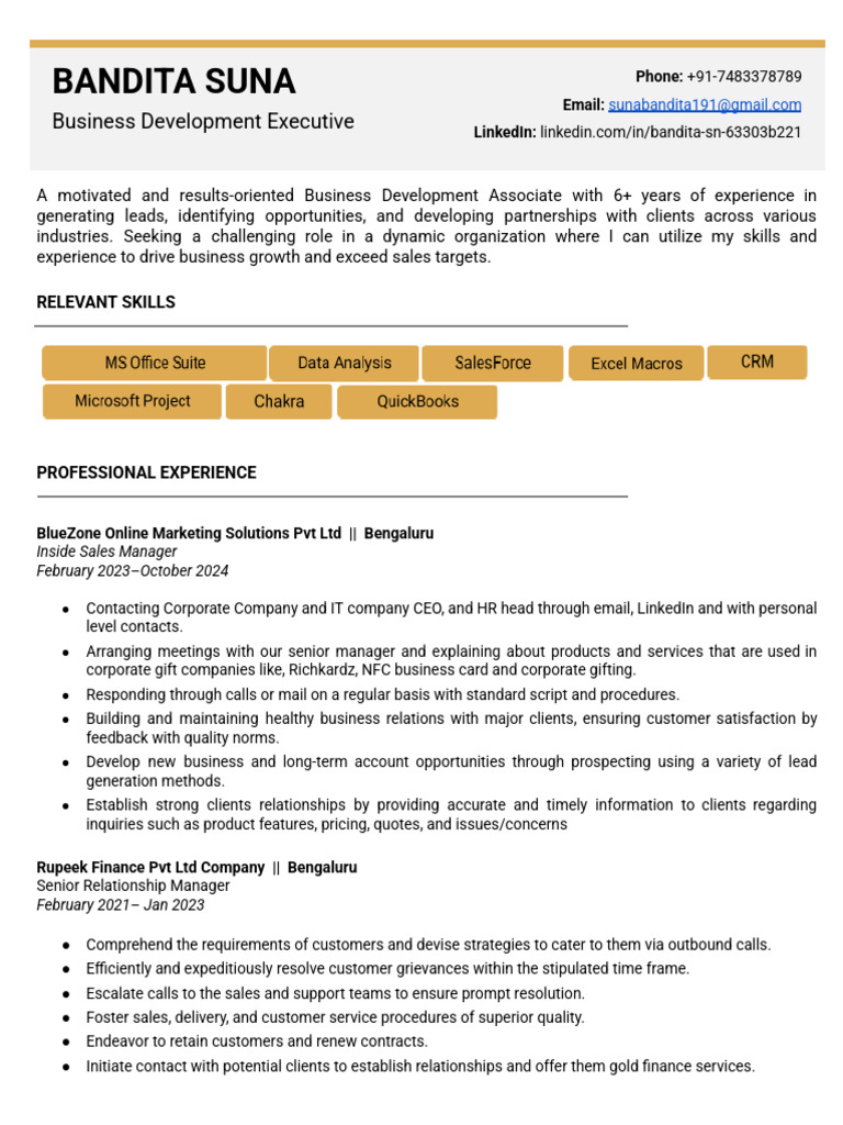 BanditaResume | PDF | Sales | Customer Relationship Management