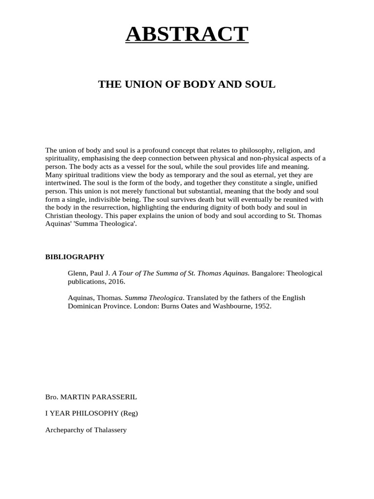 Union of Body and Soul in Aquinas | PDF