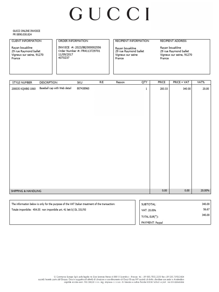 Gucci Invoice and Return Instructions | PDF | Invoice | Receipt
