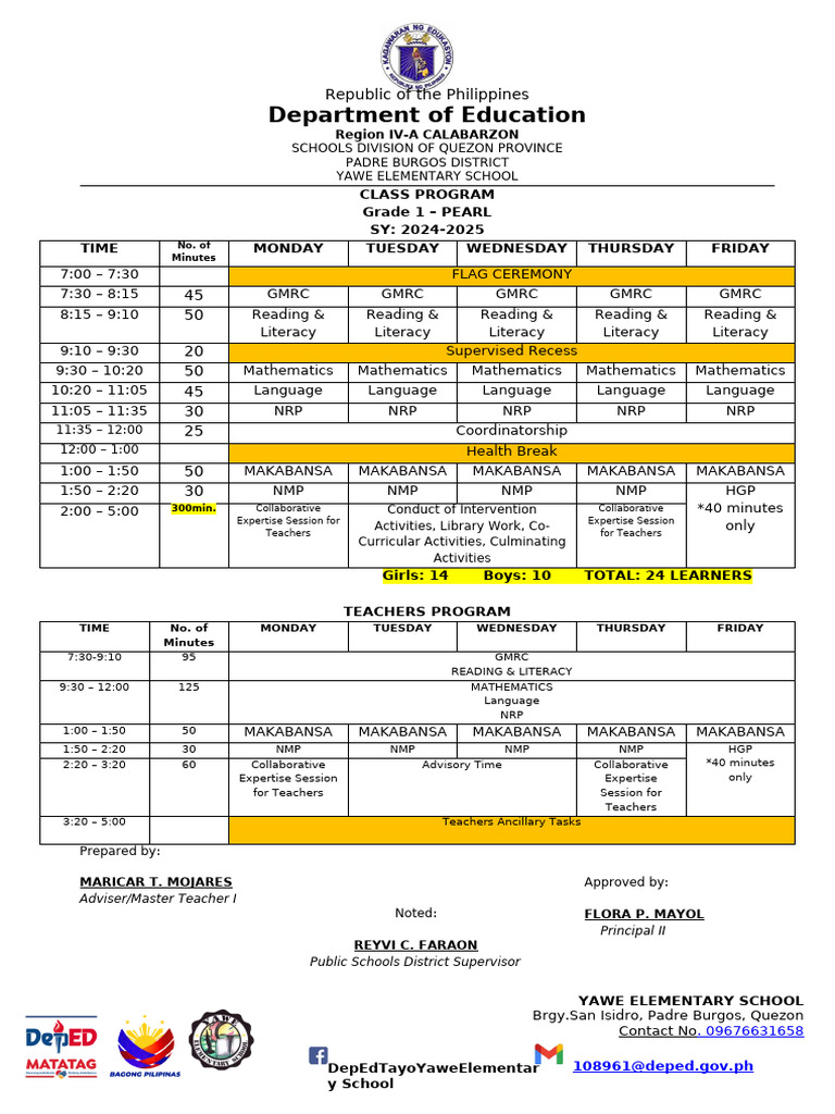 Final Matatag Class Program | PDF | Behavior Modification | Human Communication