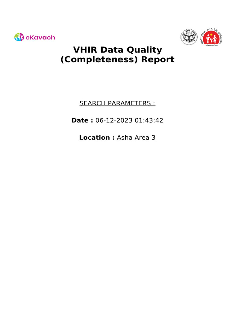 VHIR Data Quality (Completeness) Report - 1701850423505 | PDF