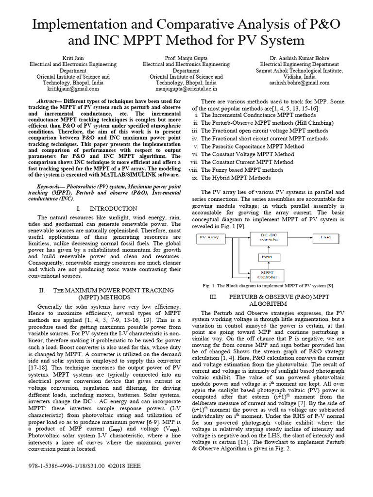 Implementation and Comparative Analysis of PampO and INC MPPT Method For PV System | PDF ...