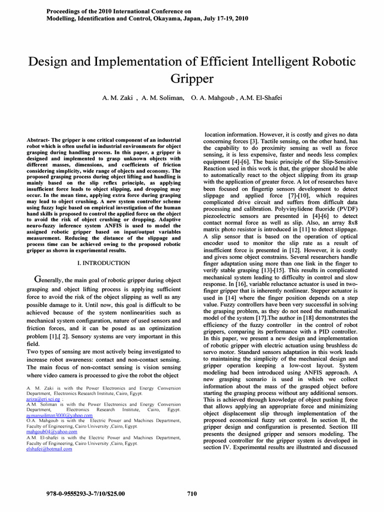 Design and Implementation of Efficient Intelligent Robotic Gripper | PDF | Electric Motor ...
