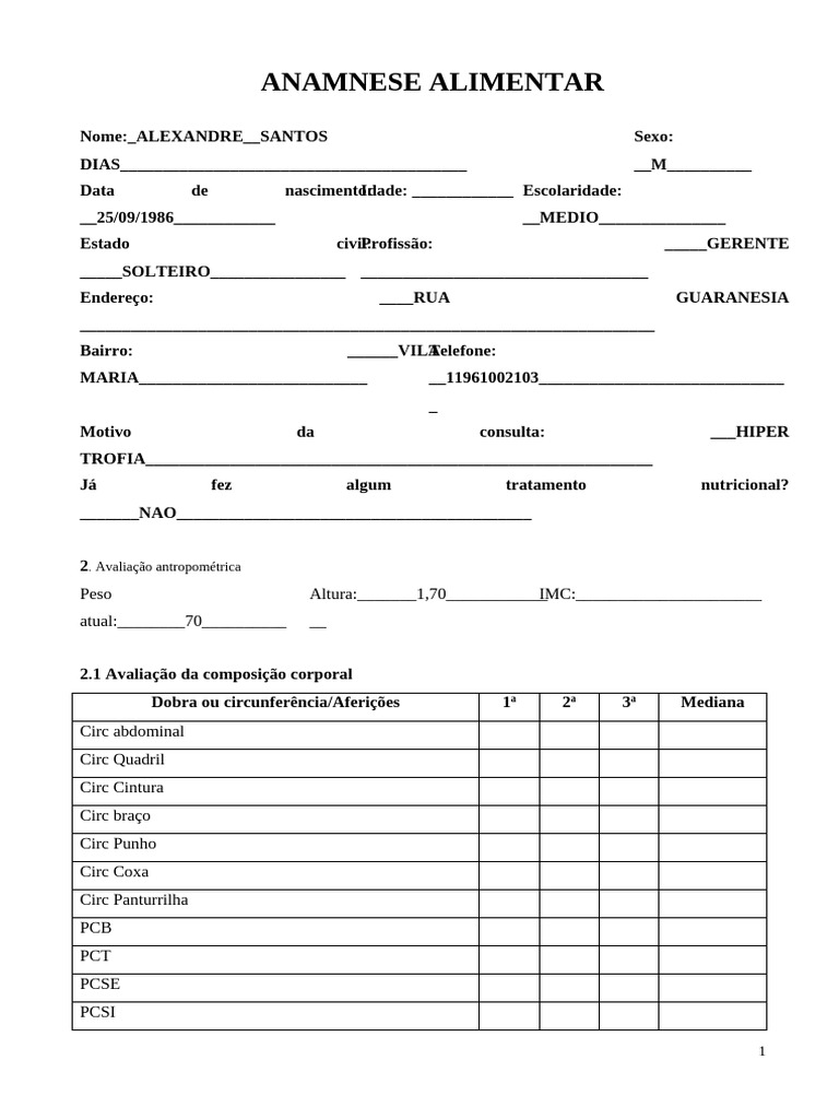 Anamese Adulto Antropometria | PDF