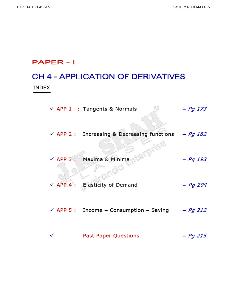 CH 4 - Application of Derivatives | PDF | Tangent | Slope