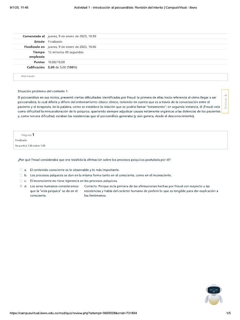 Segundo Intento Act. 1. Cuestionario Introducción Al Psicoanálisis | PDF