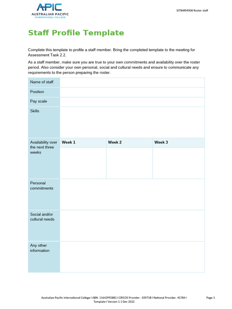 SITXHRM008 Staff Profile Template | PDF