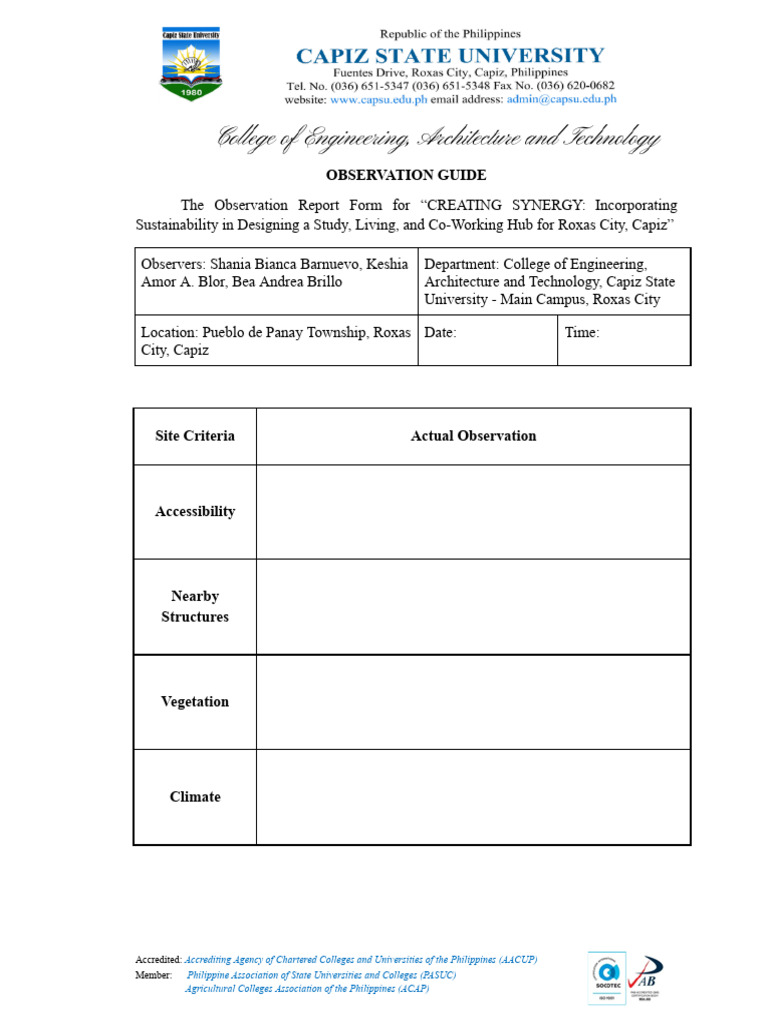 Site Observation Guide | PDF | Philippines | Educational Stages
