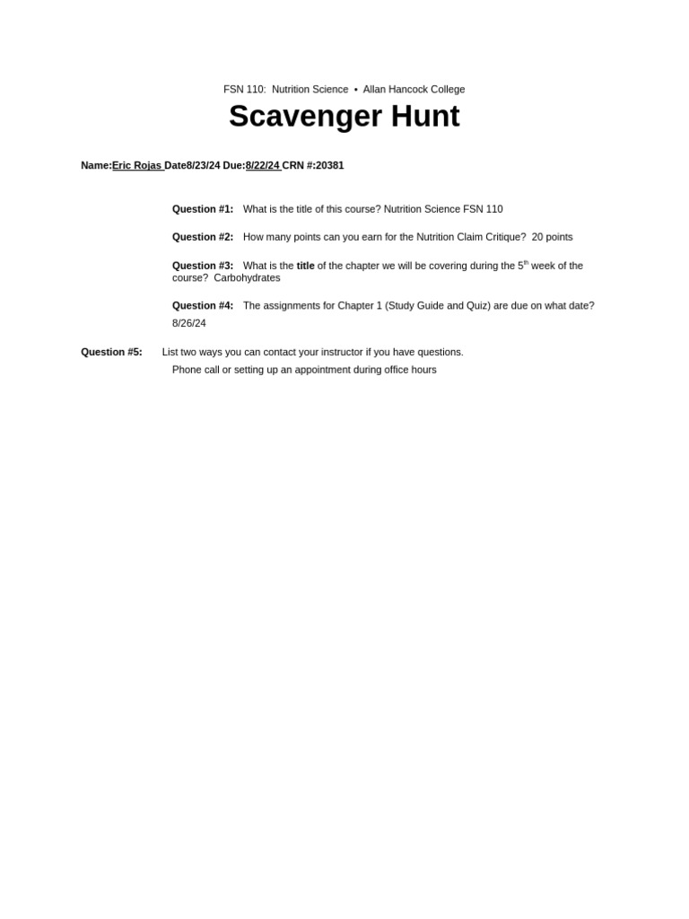 Eric Rojas Scavenger Hunt Assignment | PDF