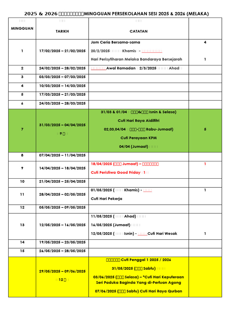 Takwim 2025 & 2026 | PDF
